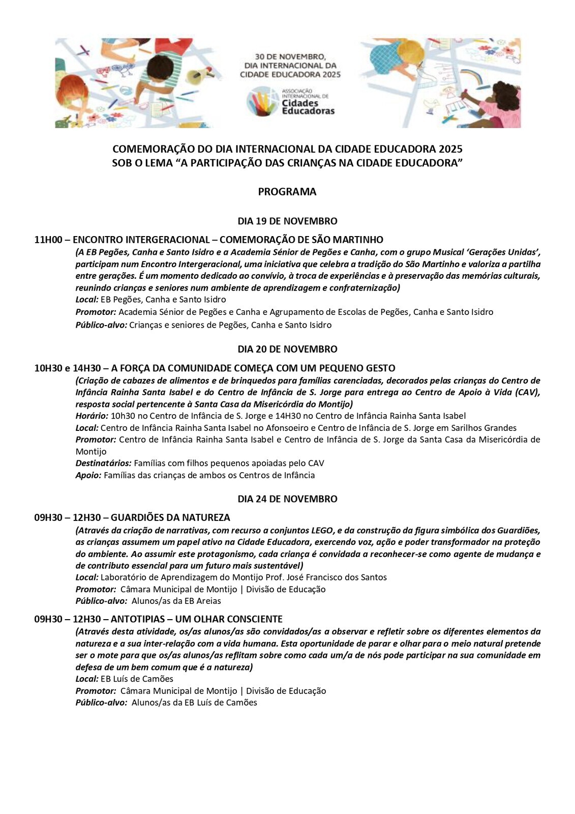Comemorações do Dia Internacional da Cidade Educadora 2025 - CM Montijo